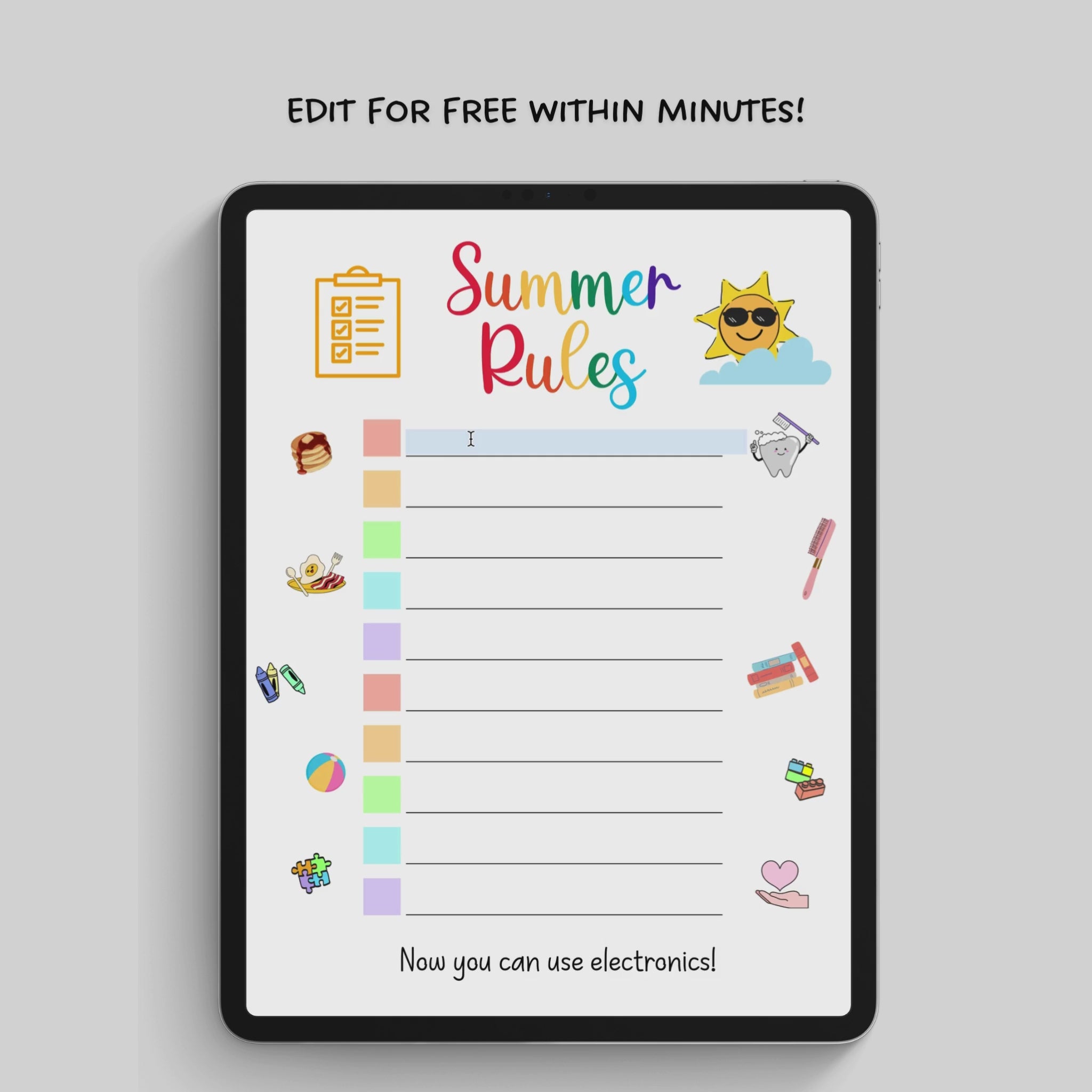 Editable Summer Rules For Kids, Printable Daily Checklist – Scribbled LLC