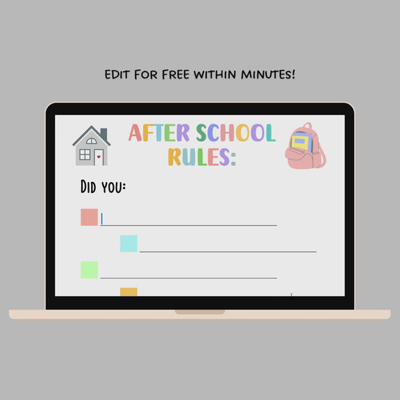 Editable After School Rules Checklist For Kids, Printable Routine Remi ...