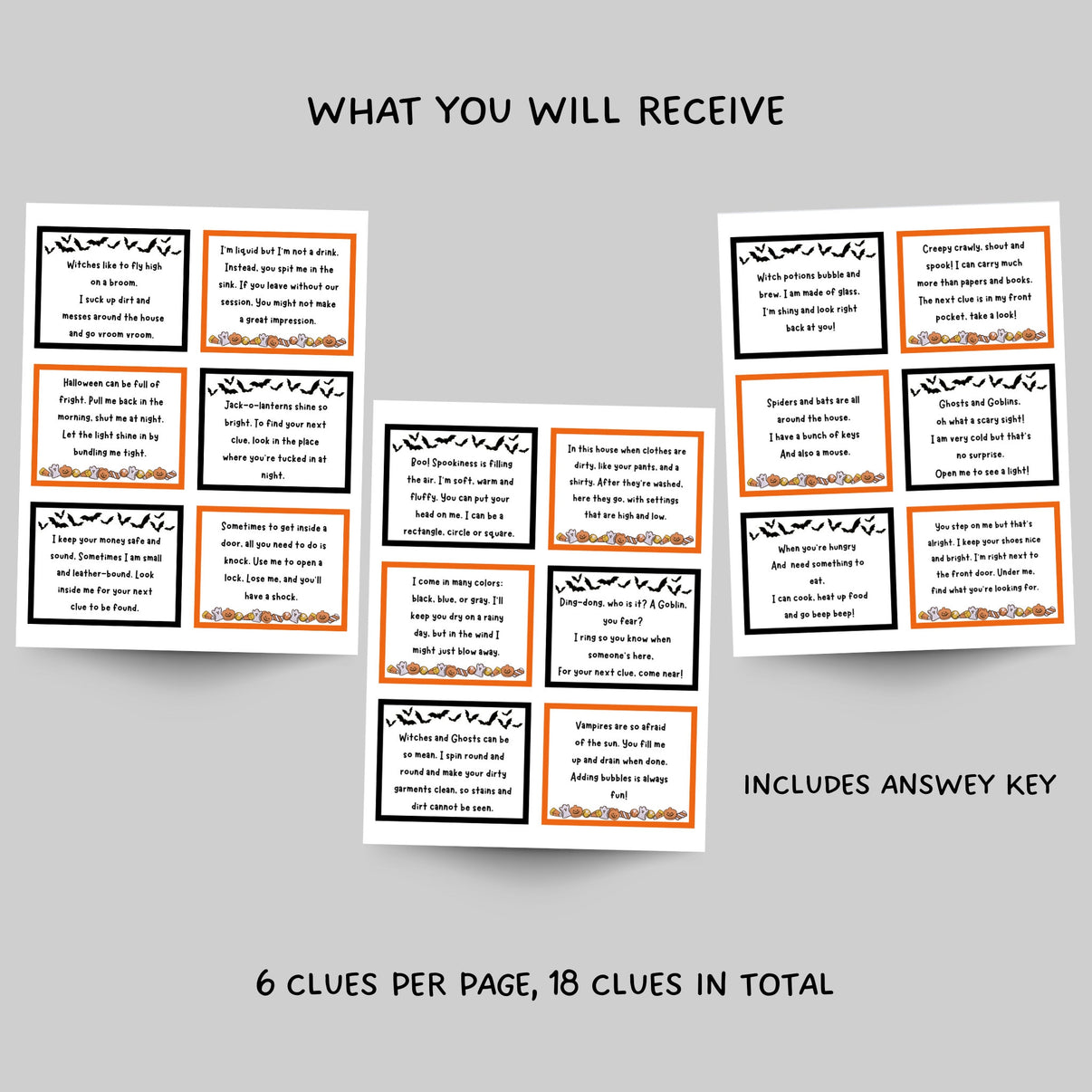 Indoor Halloween Treasure Hunt For Kids, Printable Scavenger Hunt Clue ...