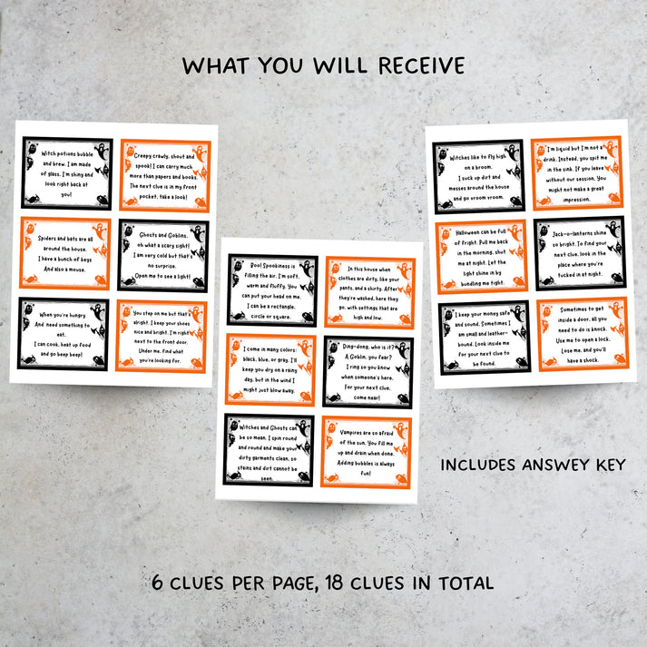 Indoor Halloween Scavenger Hunt For Kids, Printable Treasure Hunt Clue ...