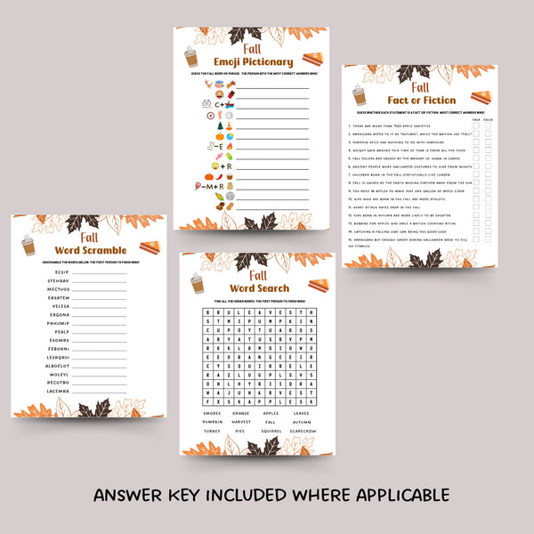 12 Printable Fall Games, Fun Autumn Thanksgiving Activity Adults & Kid ...