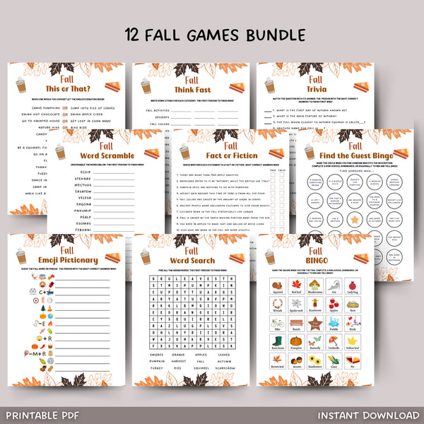 12 Printable Fall Games, Fun Autumn Thanksgiving Activity Adults & Kid ...