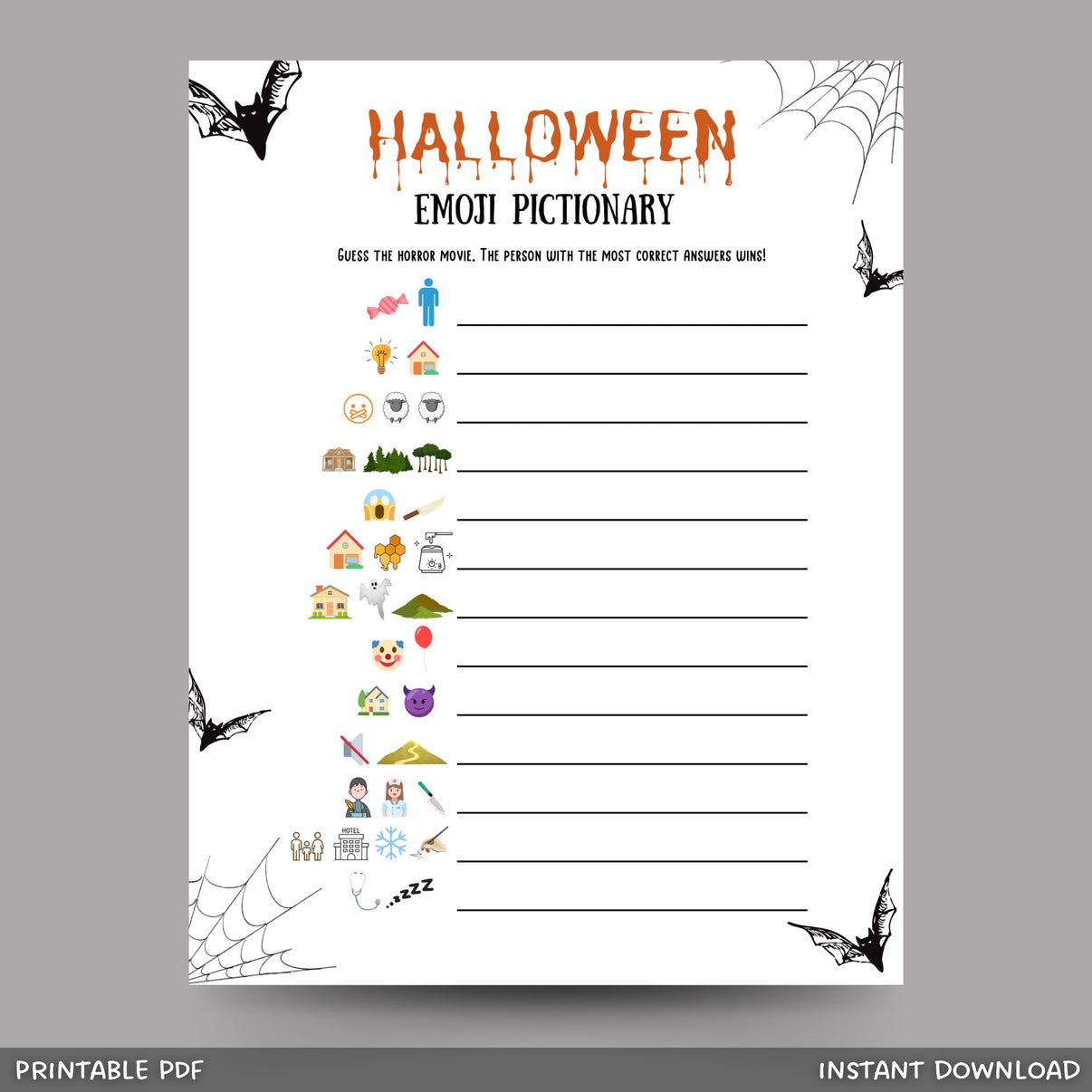 Halloween Emoji Pictionary Printable Party Game For Teens/Adults ...