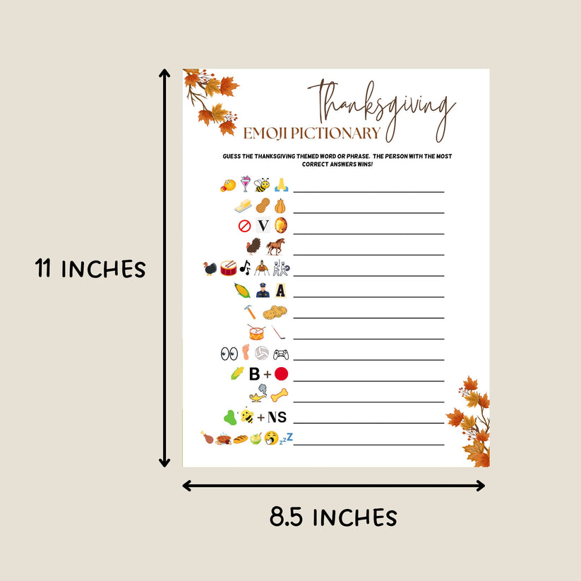 Thanksgiving Emoji Pictionary Game Printable, Friendsgiving Party Acti ...