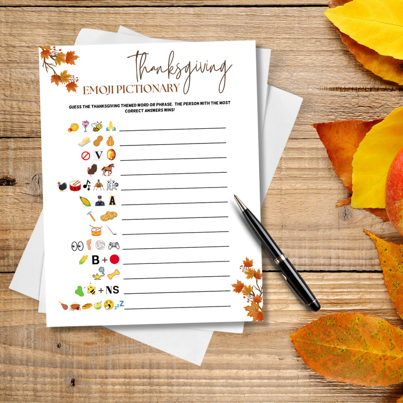 Thanksgiving Emoji Pictionary Game Printable, Friendsgiving Party Acti ...
