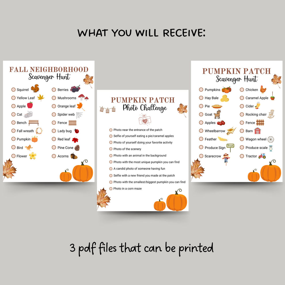 Pumpkin Patch Printables For Kids, Fall Scavenger Hunt, Photo Challeng ...
