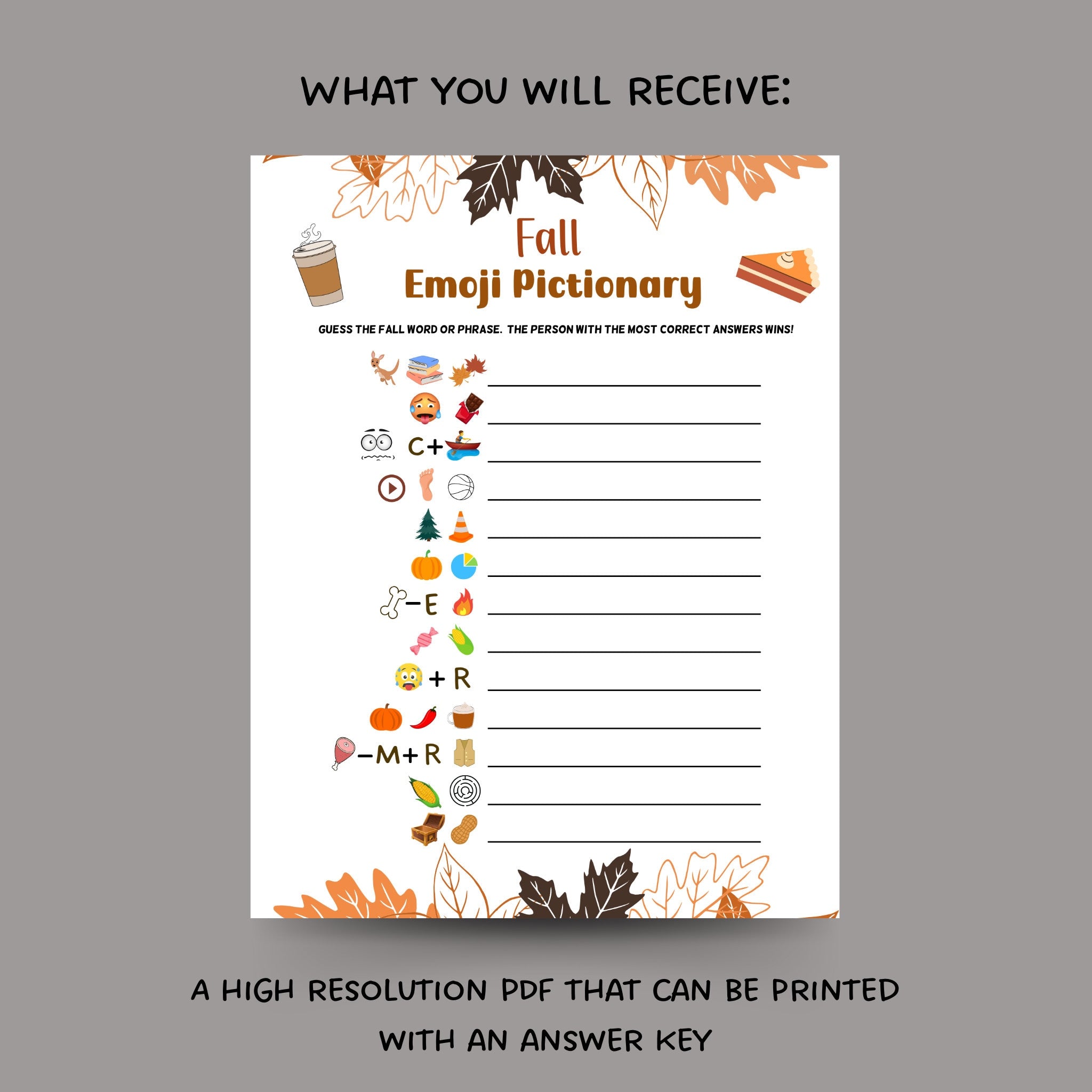 Fall Emoji Pictionary Game Printable, Autumn Family Activity Adults ...