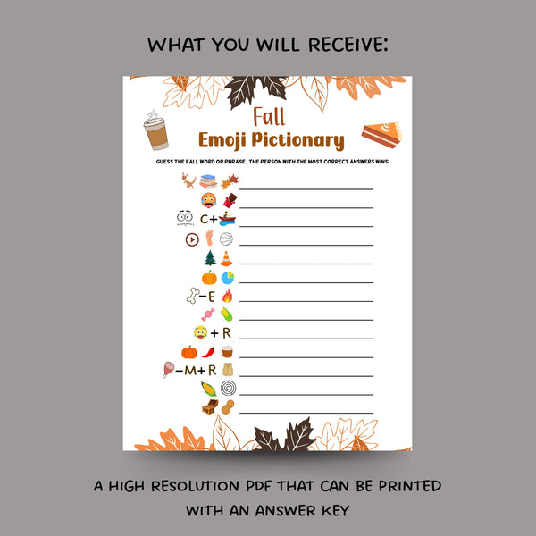 Fall Emoji Pictionary Game Printable, Autumn Family Activity Adults ...