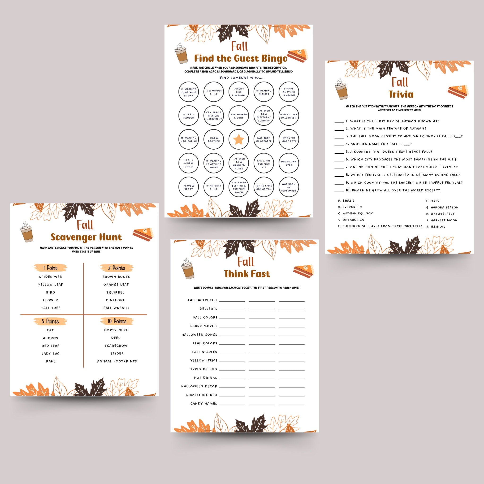 12 Printable Fall Games, Fun Autumn Thanksgiving Activity Adults & Kid ...