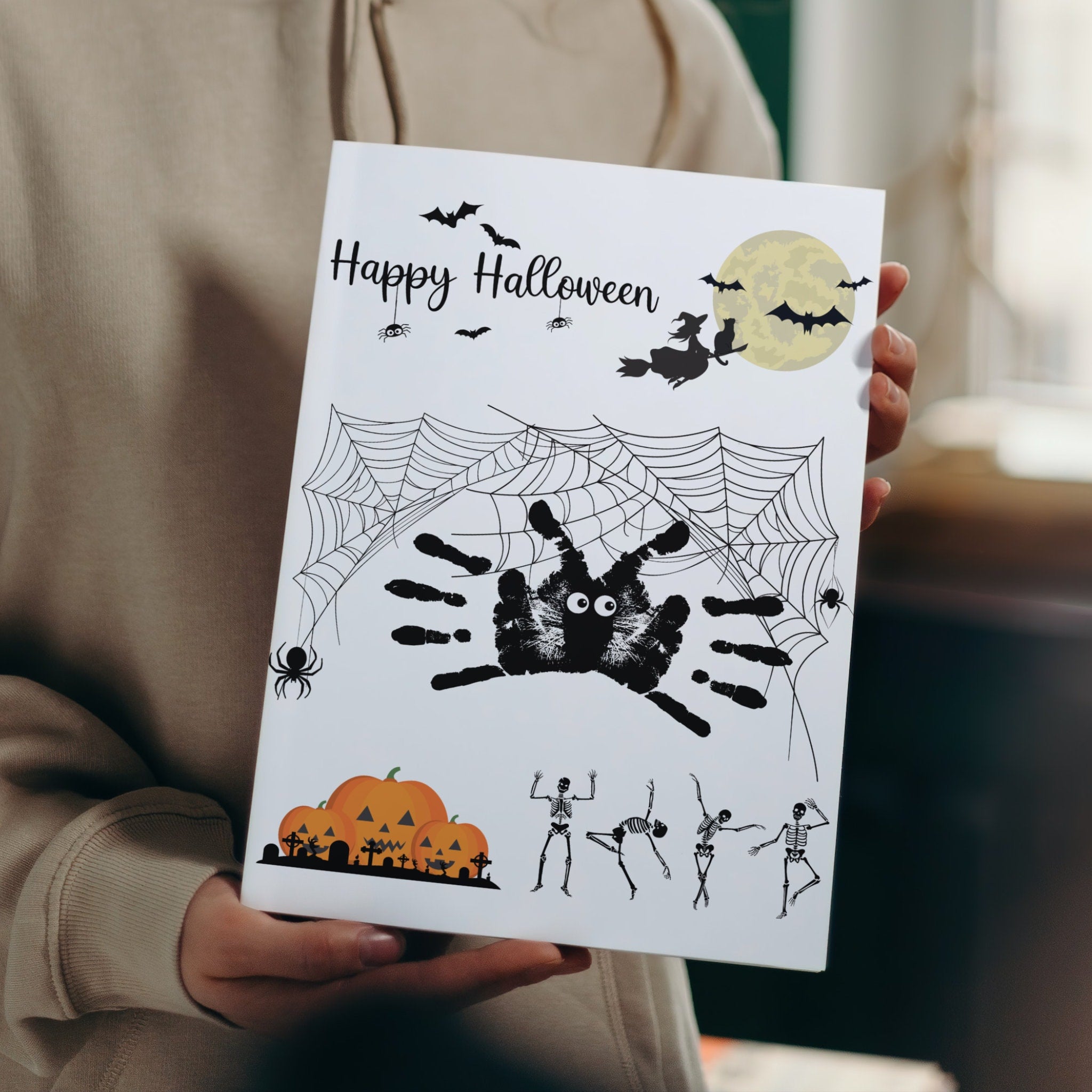 Halloween Handprint & Footprint Crafts Printable, DIY Art For Baby Tod ...