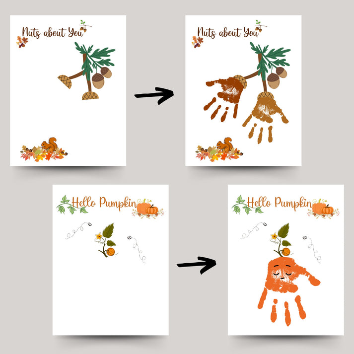 Fall Handprint Crafts Printable, DIY Autumn Art For Baby Toddler Kids ...