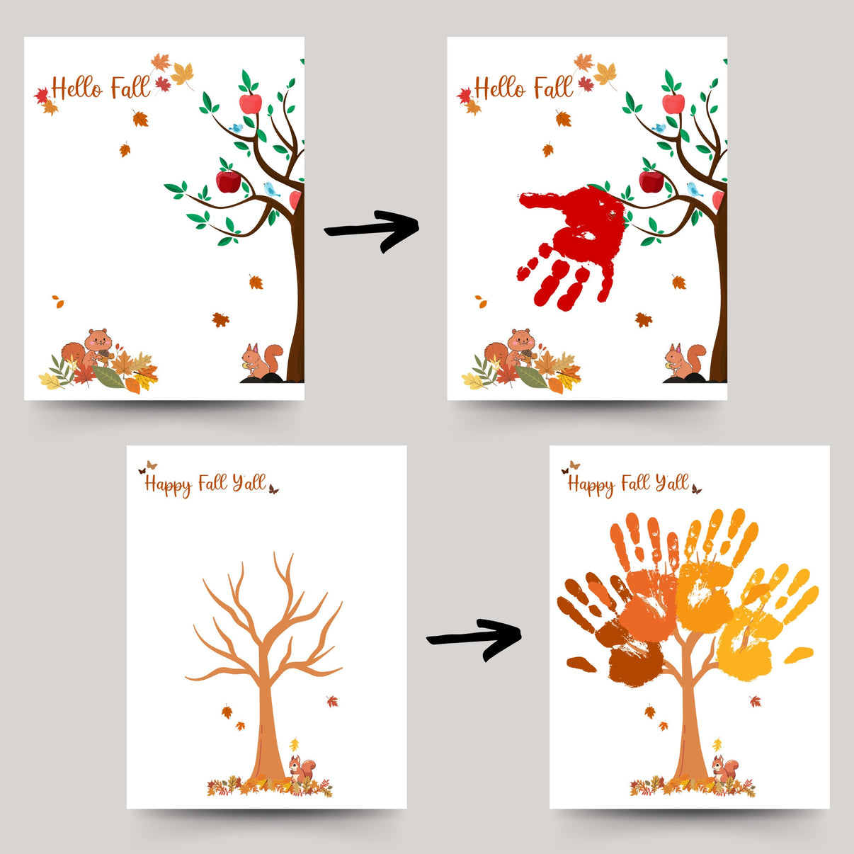 Fall Handprint Crafts Printable, DIY Autumn Art For Baby Toddler Kids ...