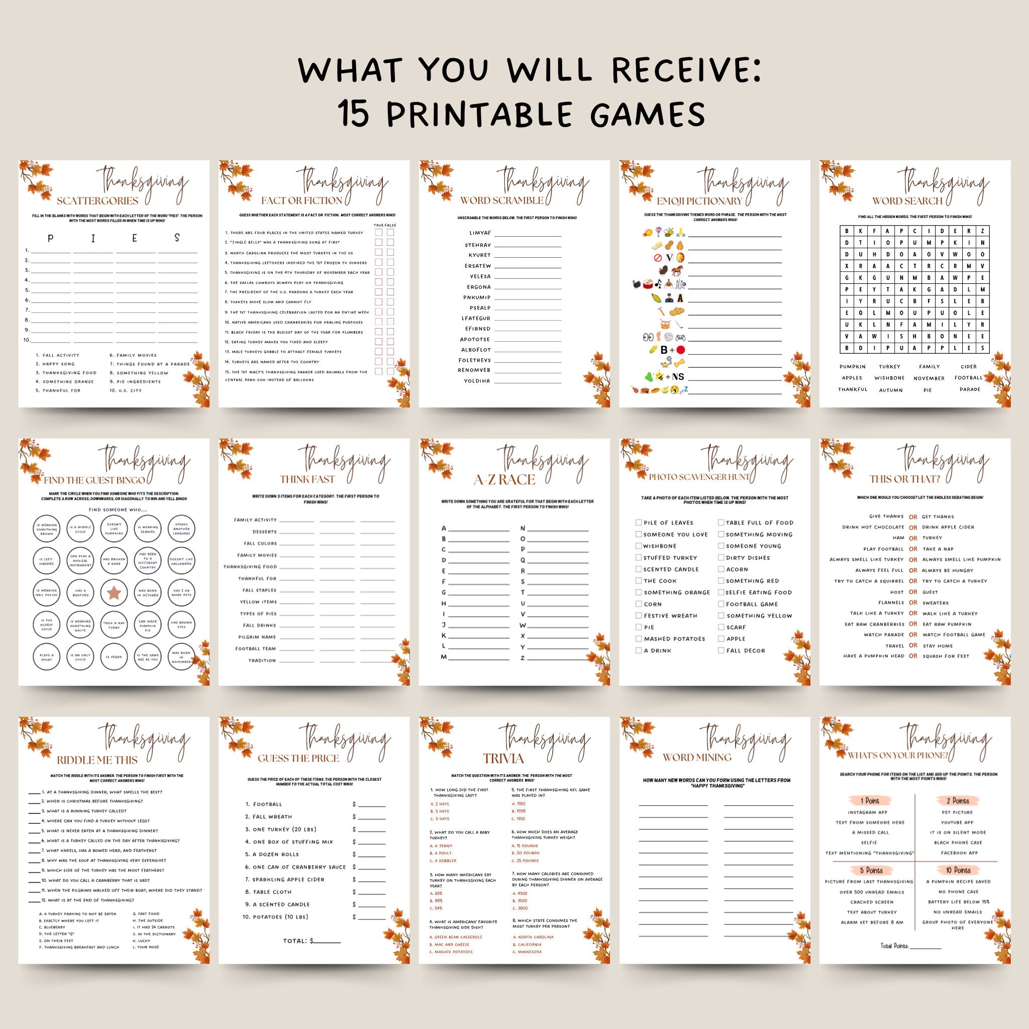 Thanksgiving Games Printable, Friendsgiving Party Activity – Scribbled LLC