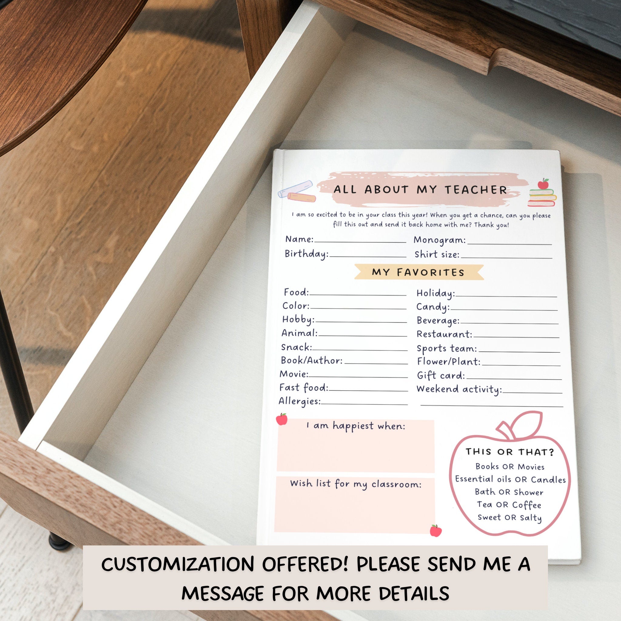 All About My Teacher Survey, Favorites Questionnaire Back to School Pr ...