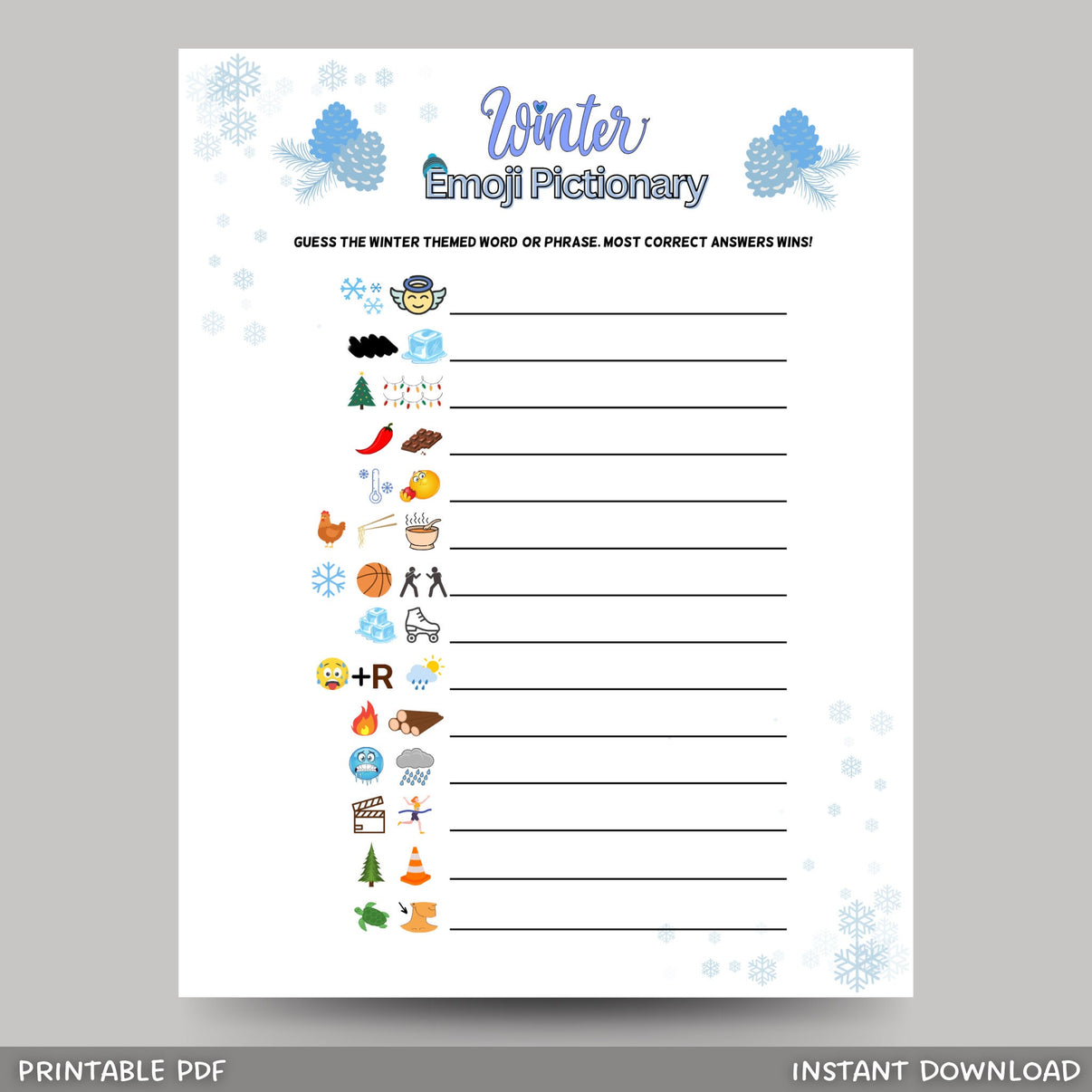Winter Emoji Pictionary Game Printable – Scribbled LLC