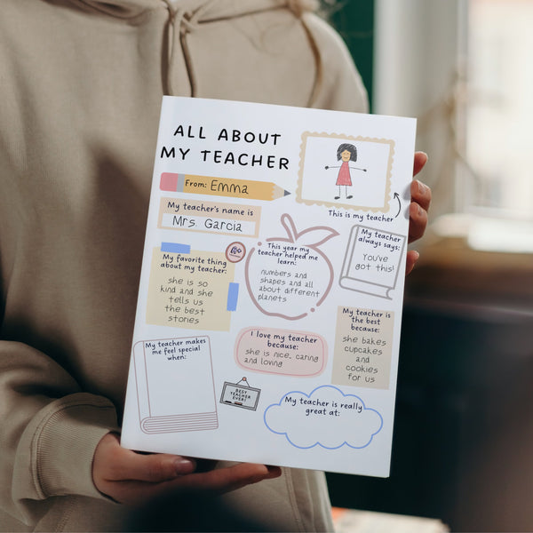 All About My Teacher Printable, Teacher Appreciation Week Gift ...