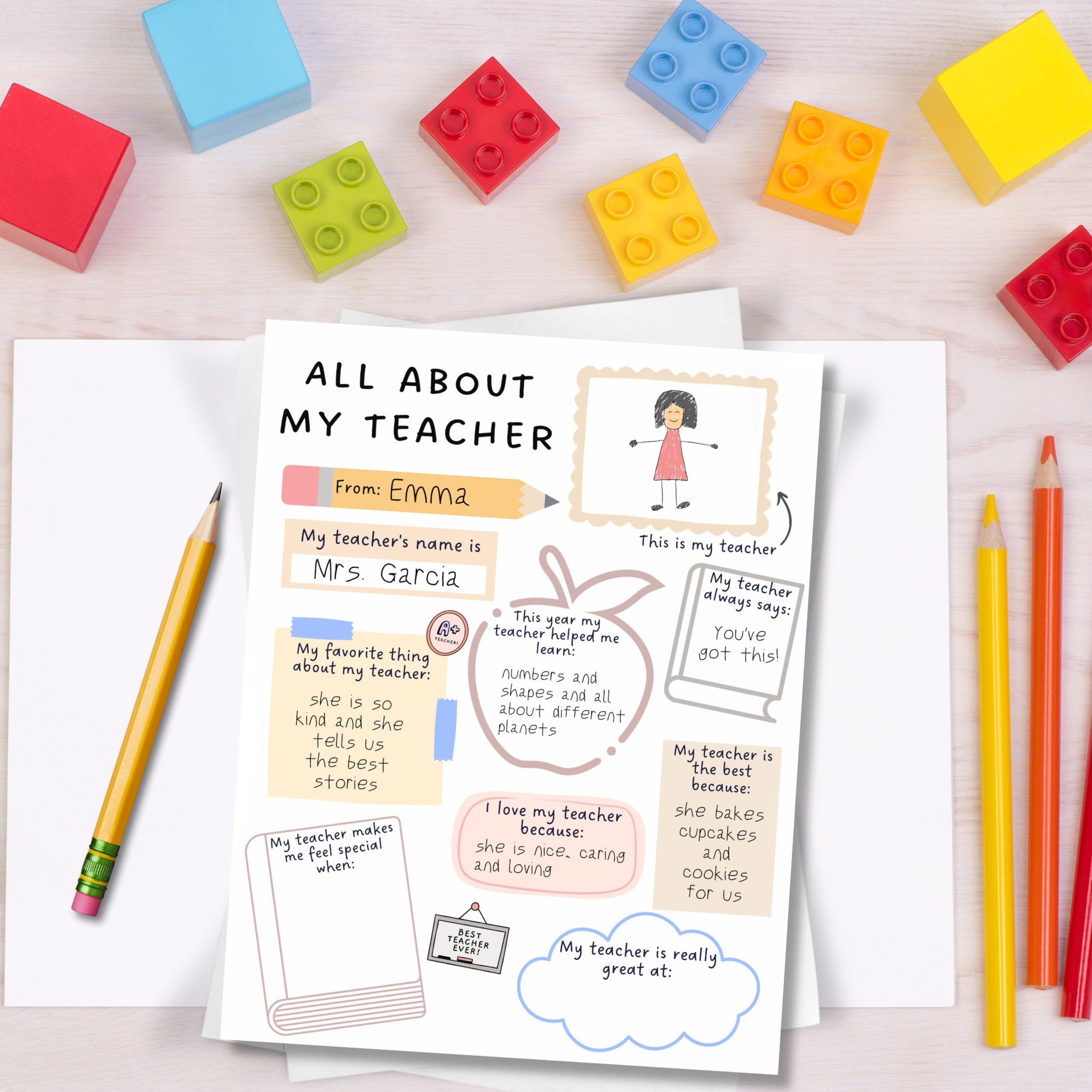 All About My Teacher Printable, Teacher Appreciation Week Gift ...