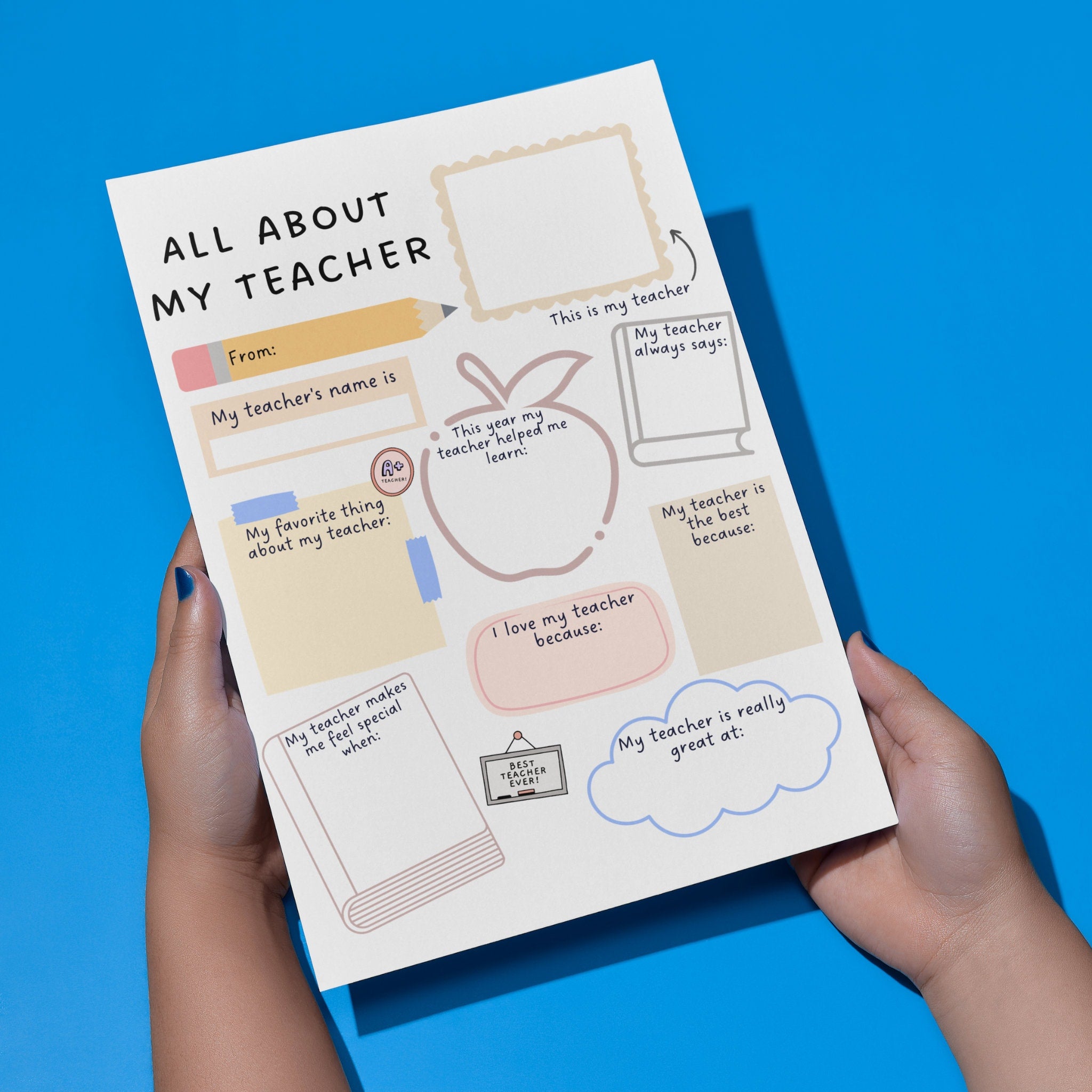 All About My Teacher Printable, Teacher Appreciation Week Gift ...