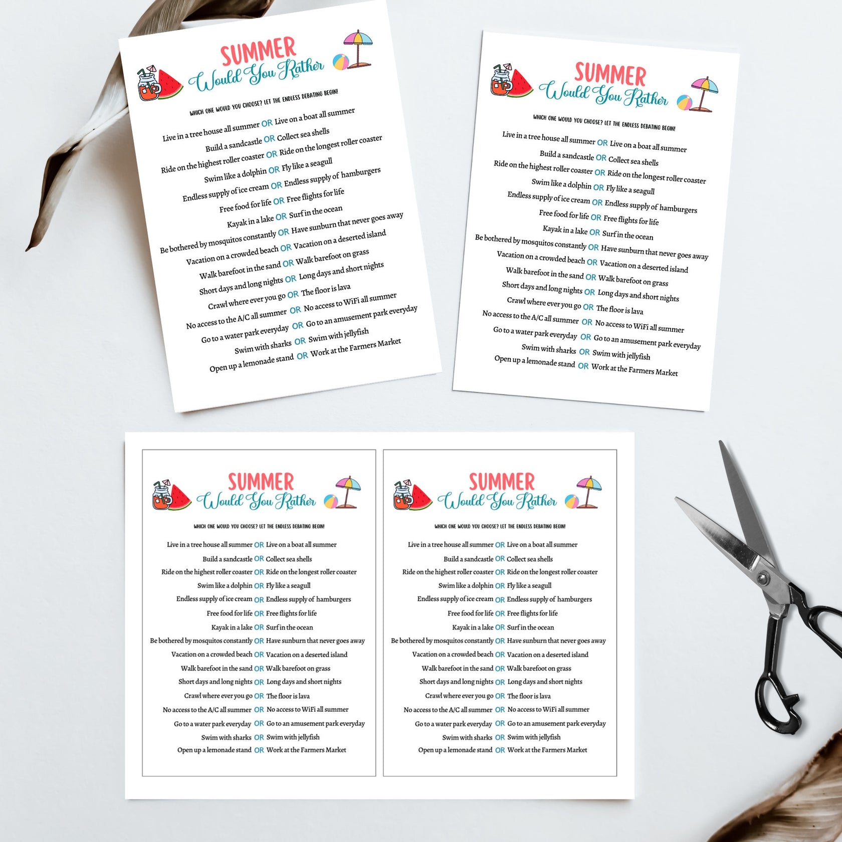 Summer Would You Rather Game Printable, This Or That Activity ...