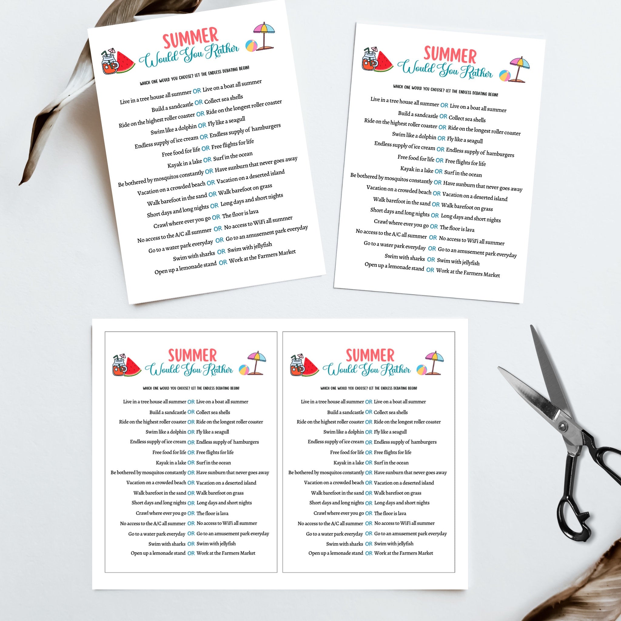 Summer Would You Rather Game Printable, This Or That Activity ...