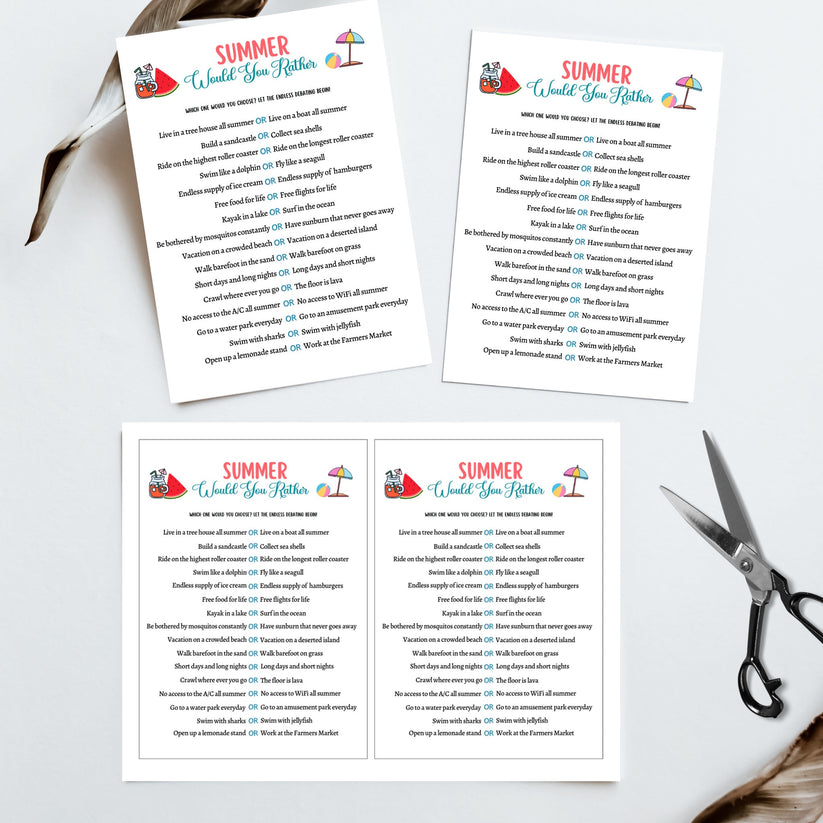 Summer Would You Rather Game Printable, This Or That Activity ...