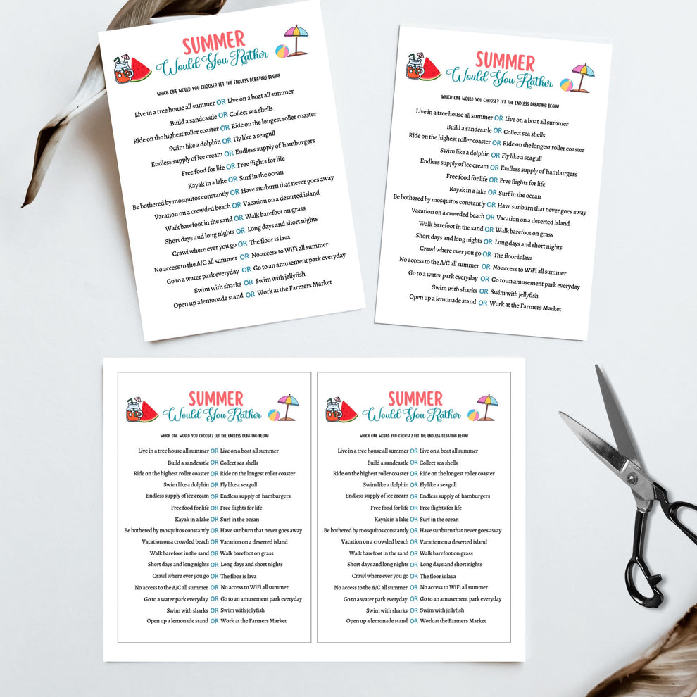 Summer Would You Rather Game Printable, This Or That Activity ...