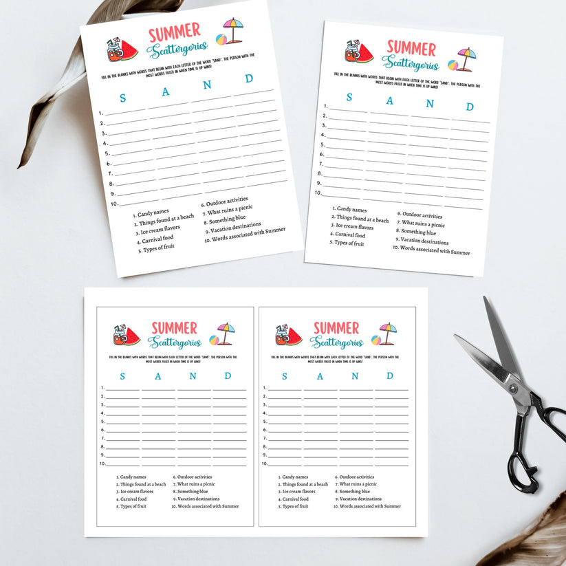 Summer Scattergories Game Printable – Scribbled LLC