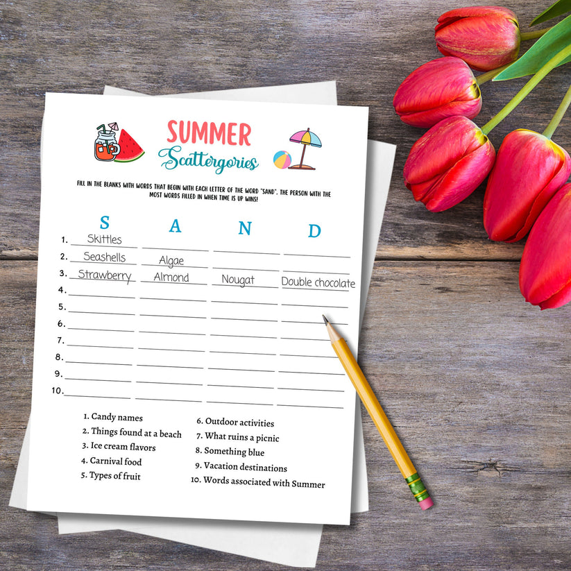 Summer Scattergories Game Printable – Scribbled LLC