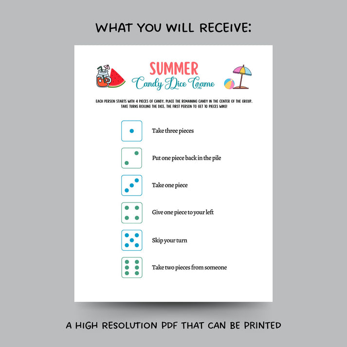 Summer Candy Dice Game Printable – Scribbled LLC