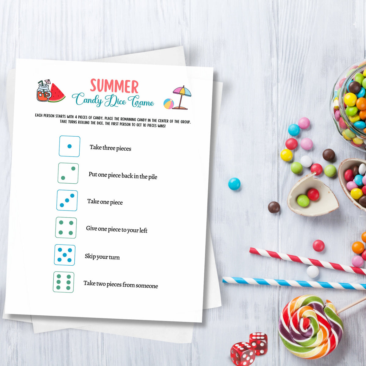 Summer Candy Dice Game Printable – Scribbled LLC
