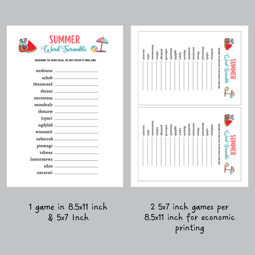Summer Word Search Game Printable, Unscramble Activity – Scribbled LLC