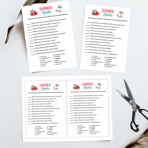 Summer Riddles Game Printable, Iconic Food Pairs Match Activity ...
