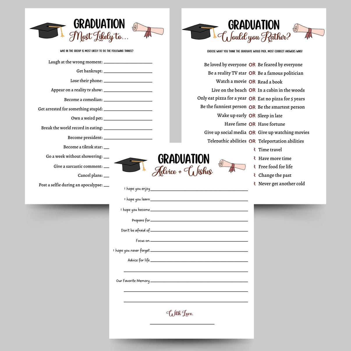 Graduation Party Games Printable, Grad Day Activity Ideas – Scribbled LLC