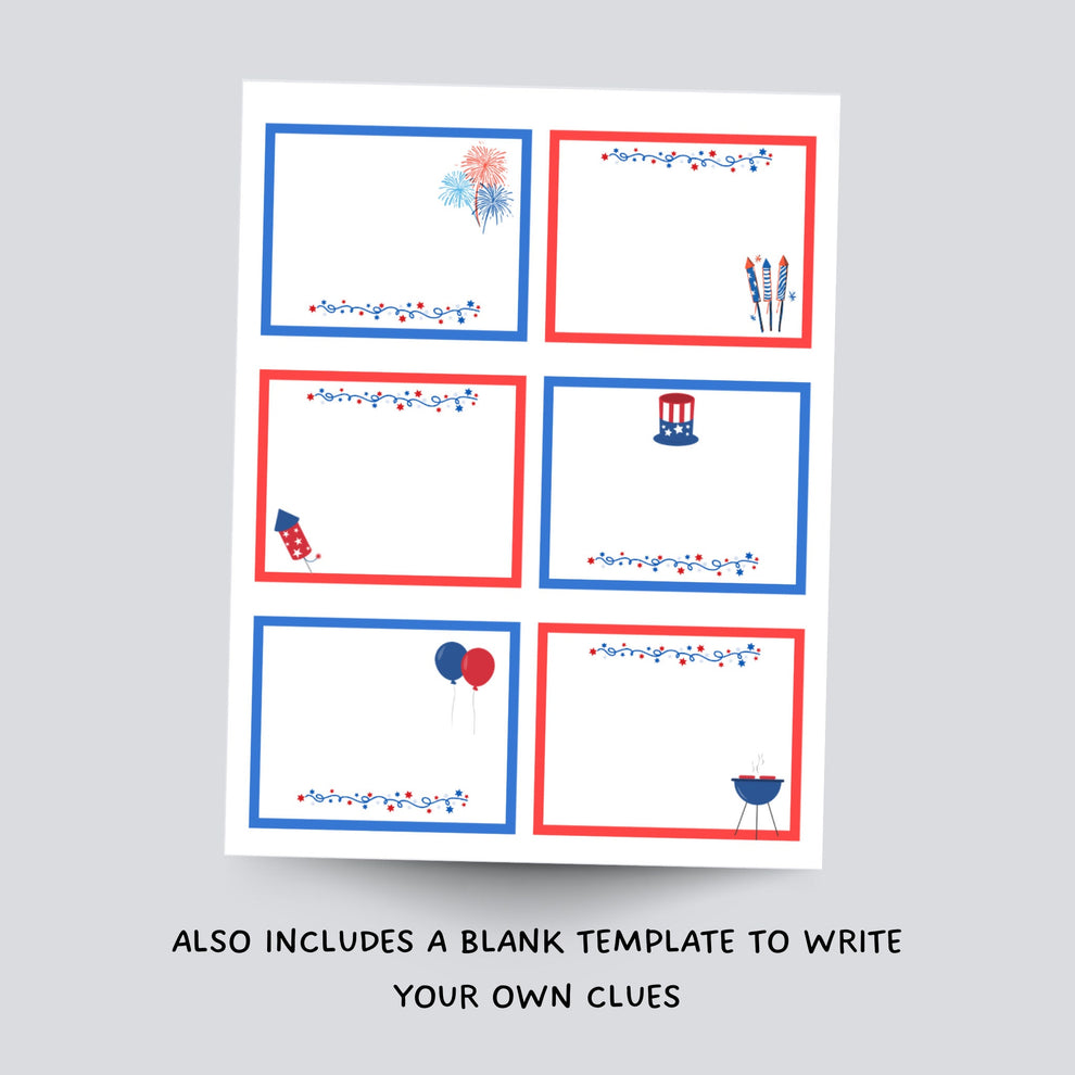 4th of July Treasure Hunt Printable, Kids Outdoor Scavenger Hunt Clues ...