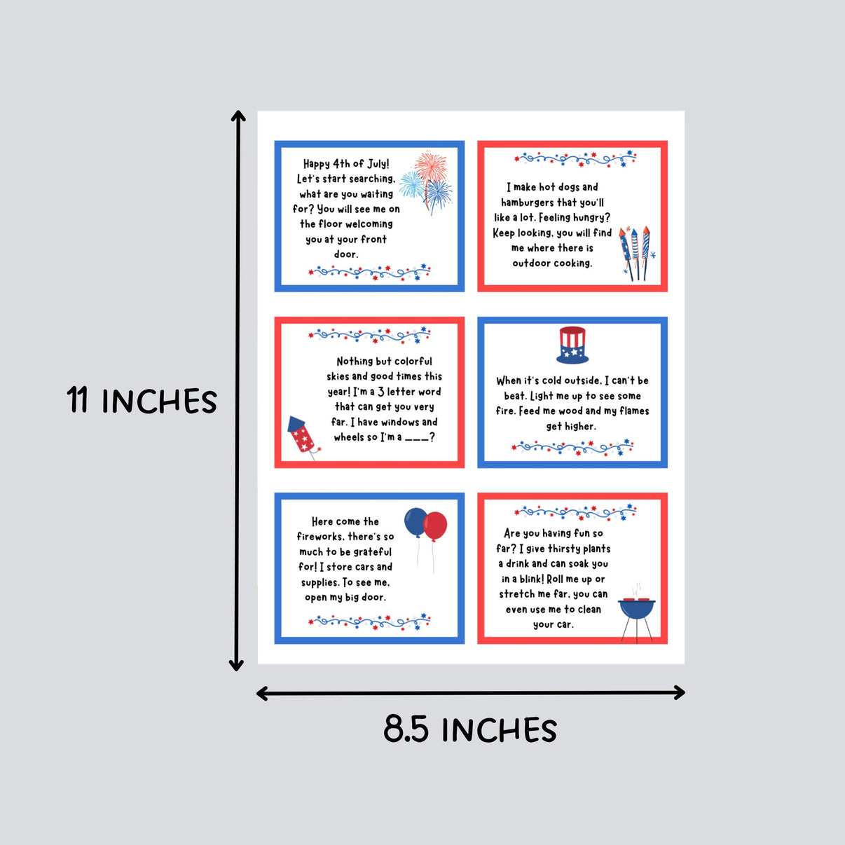 4th of July Treasure Hunt Printable, Kids Outdoor Scavenger Hunt Clues ...