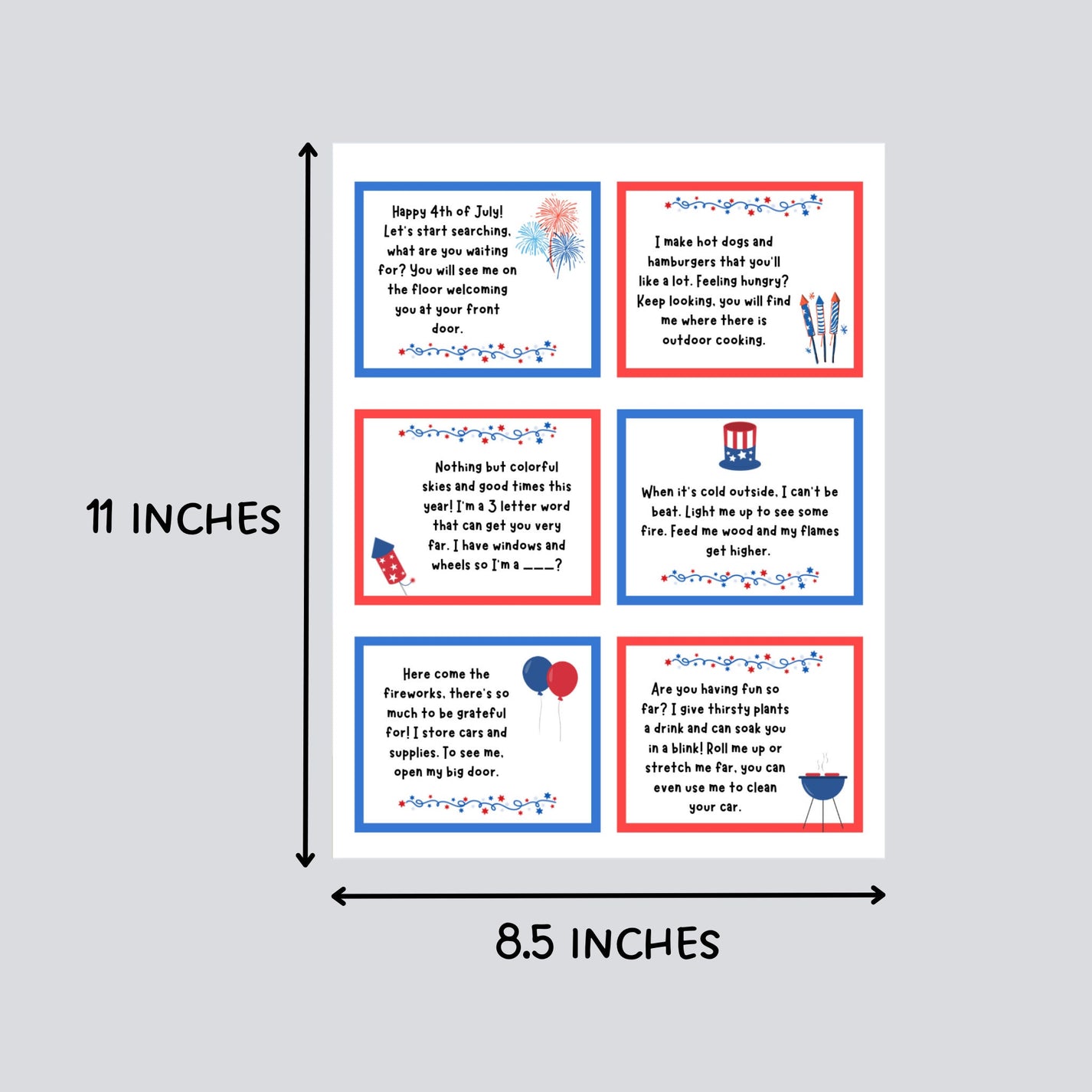 4th of July Treasure Hunt Printable, Kids Outdoor Scavenger Hunt Clues ...