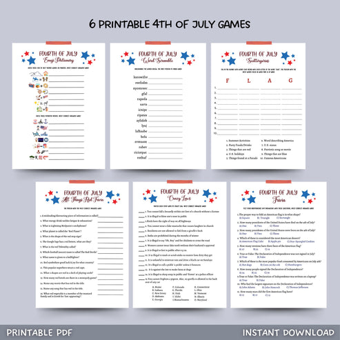 4th of July Party Games Printable, Independence Day Patriotic Family A ...
