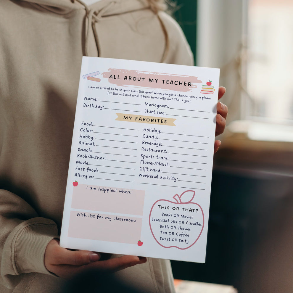 All About My Teacher Survey, Favorites Questionnaire Back to School Pr ...