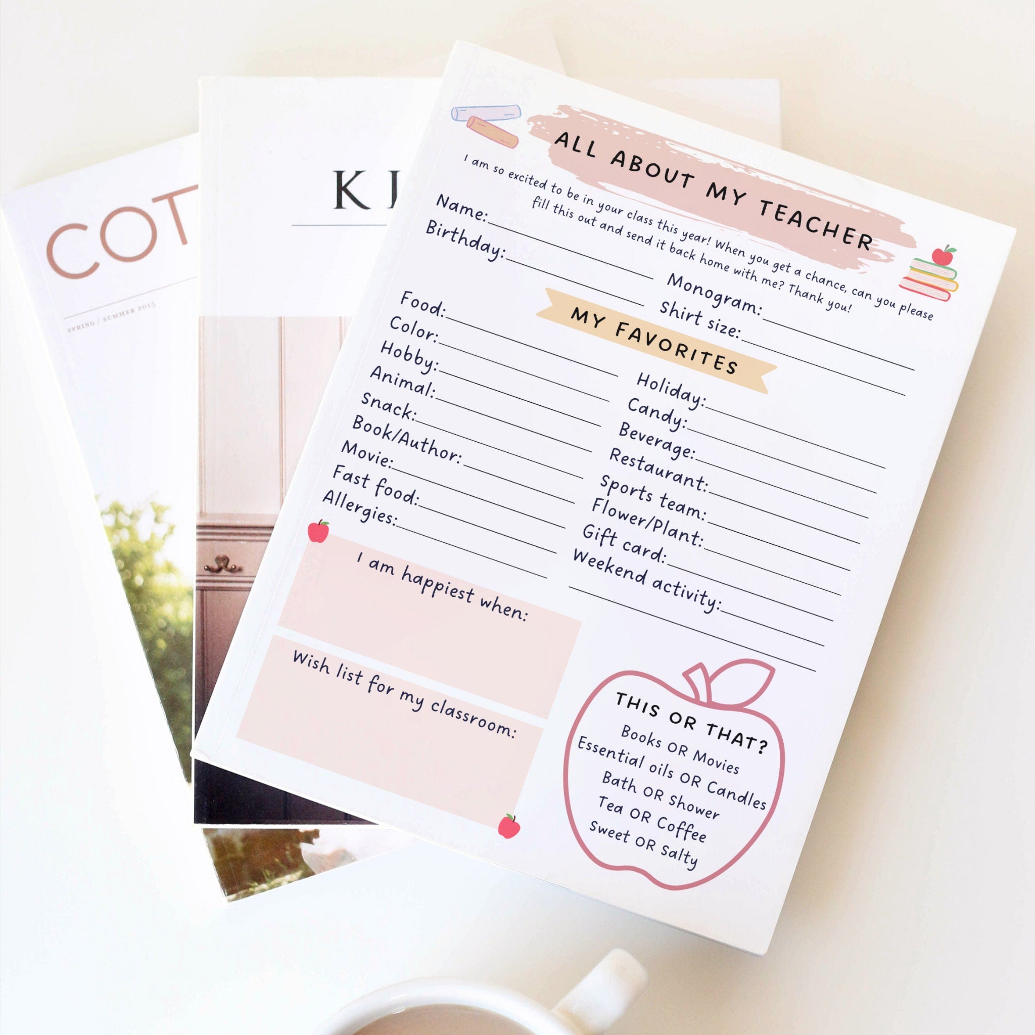 All About My Teacher Survey, Favorites Questionnaire Back to School Pr ...