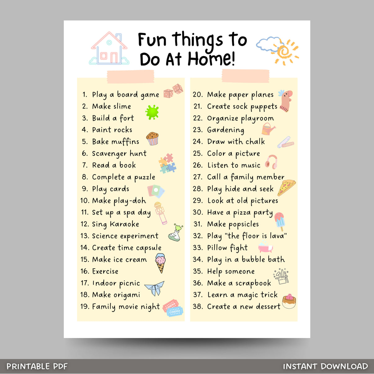Play Routine Chart For Kids, Fun Home Activities Printable – Scribbled LLC