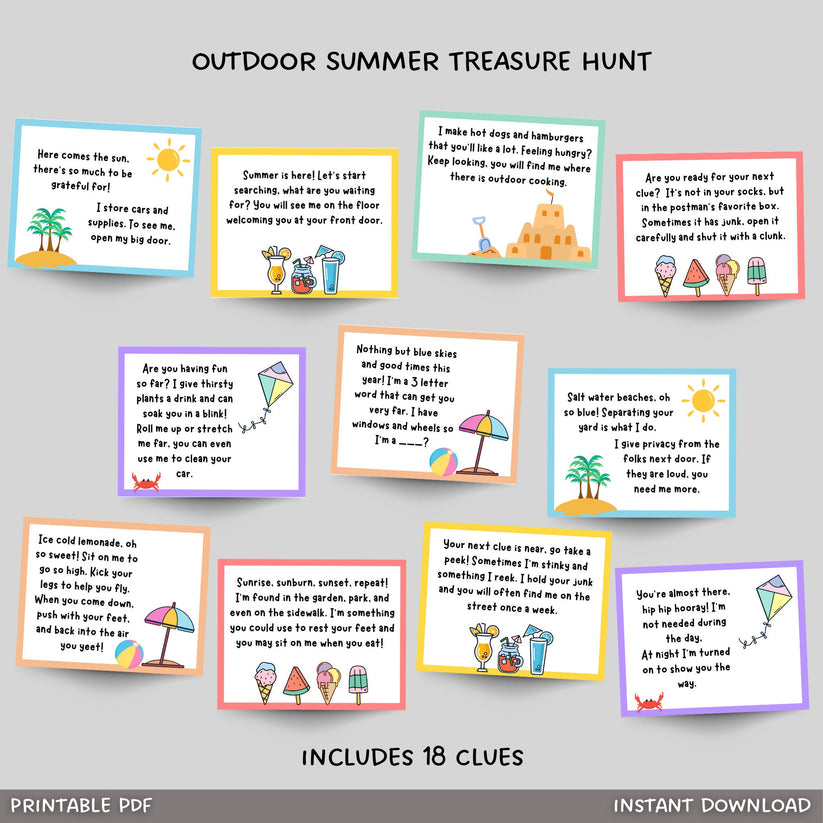Summer Scavenger Hunt for Kids, Printable Outdoor Treasure Hunt Clues ...