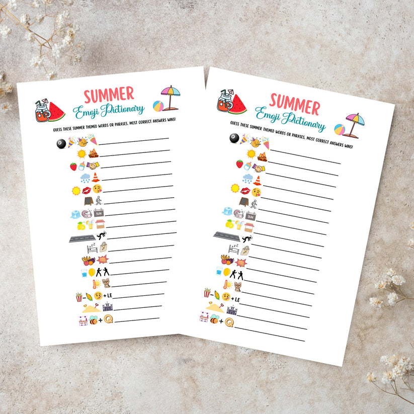 Summer Emoji Pictionary Game Printable, Summertime Activity Adults & K ...