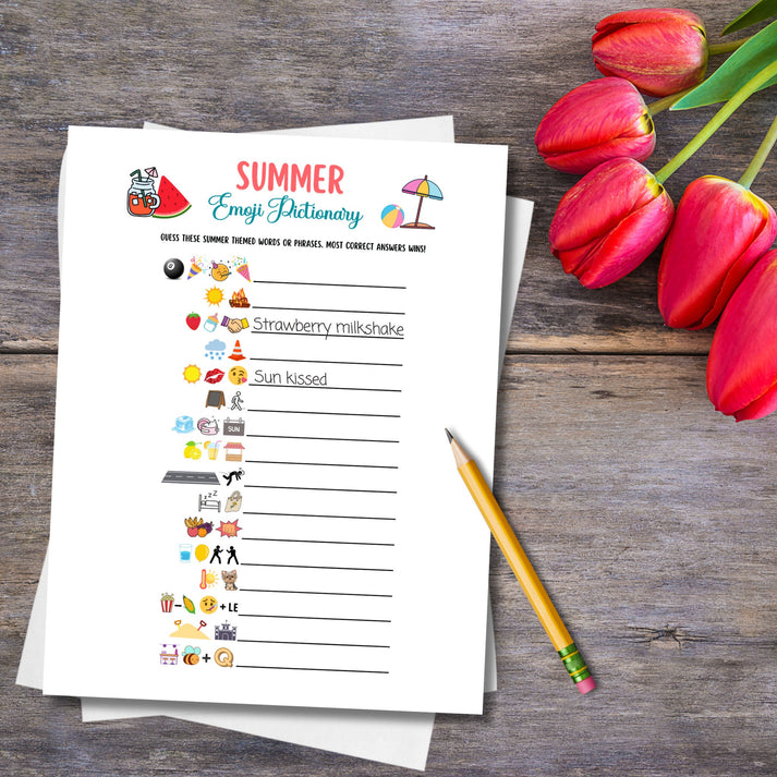 Summer Emoji Pictionary Game Printable, Summertime Activity Adults & K ...