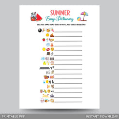 Summer Emoji Pictionary Game Printable, Summertime Activity Adults & K ...