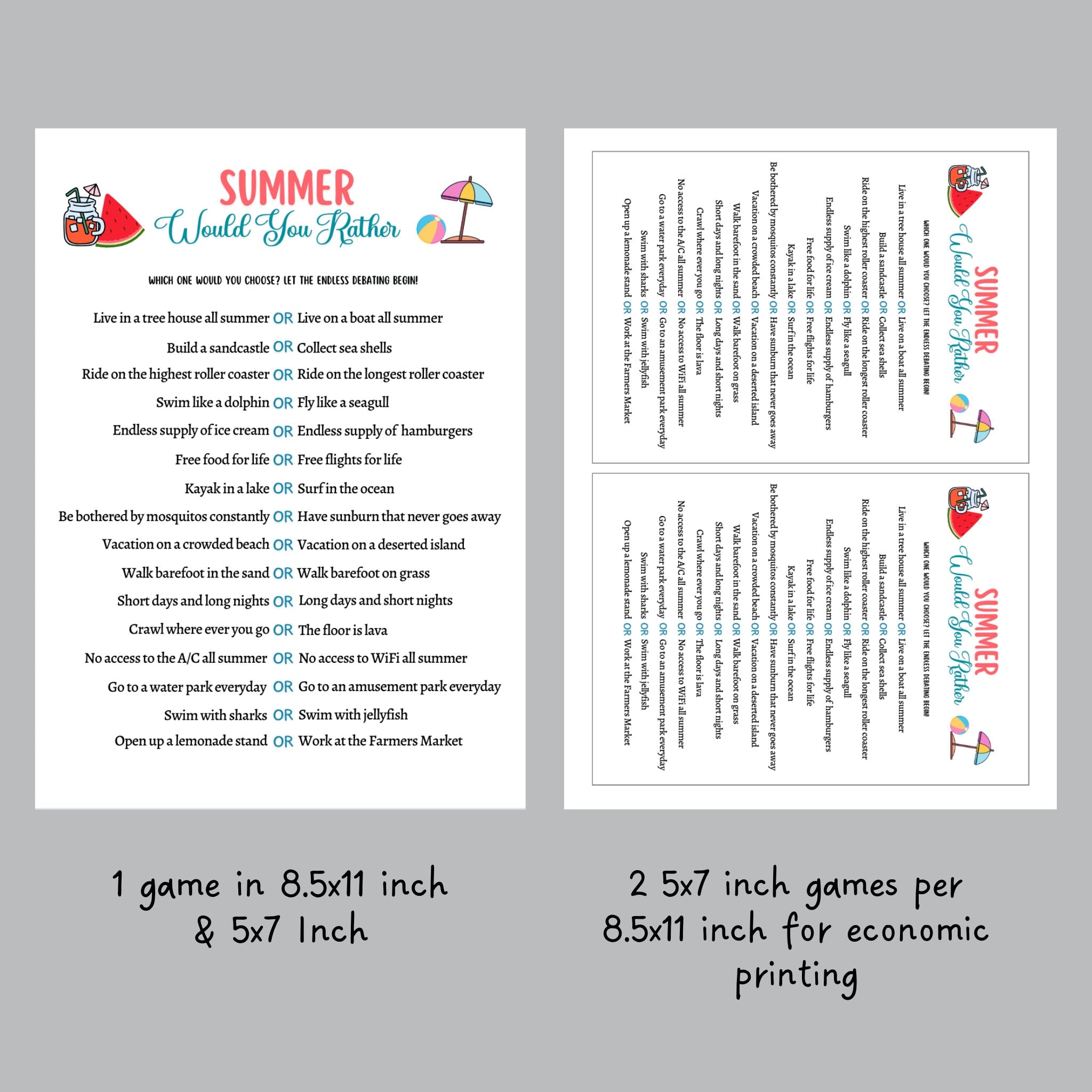 Summer Would You Rather Game Printable, This Or That Activity ...