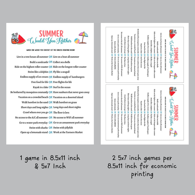 Summer Would You Rather Game Printable, This Or That Activity ...