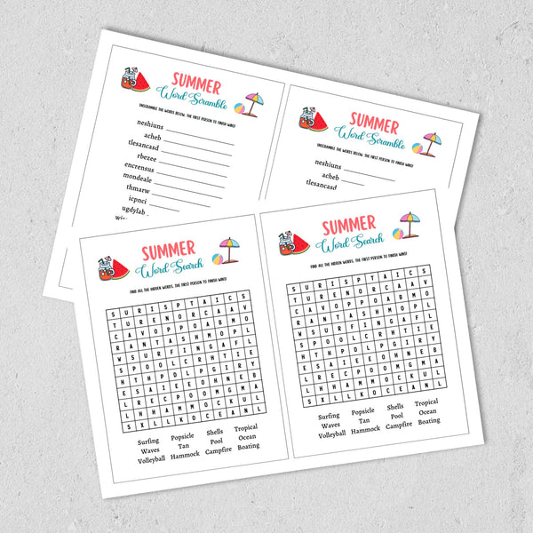 Summer Word Search Game Printable, Unscramble Activity – Scribbled LLC