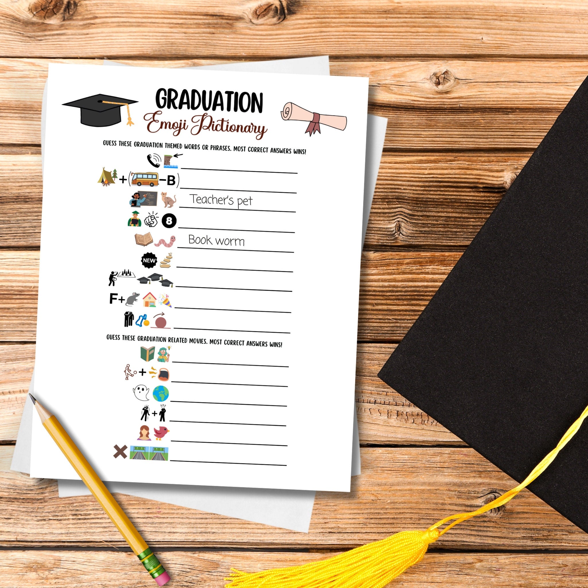Graduation Emoji Pictionary Game Printable – Scribbled LLC