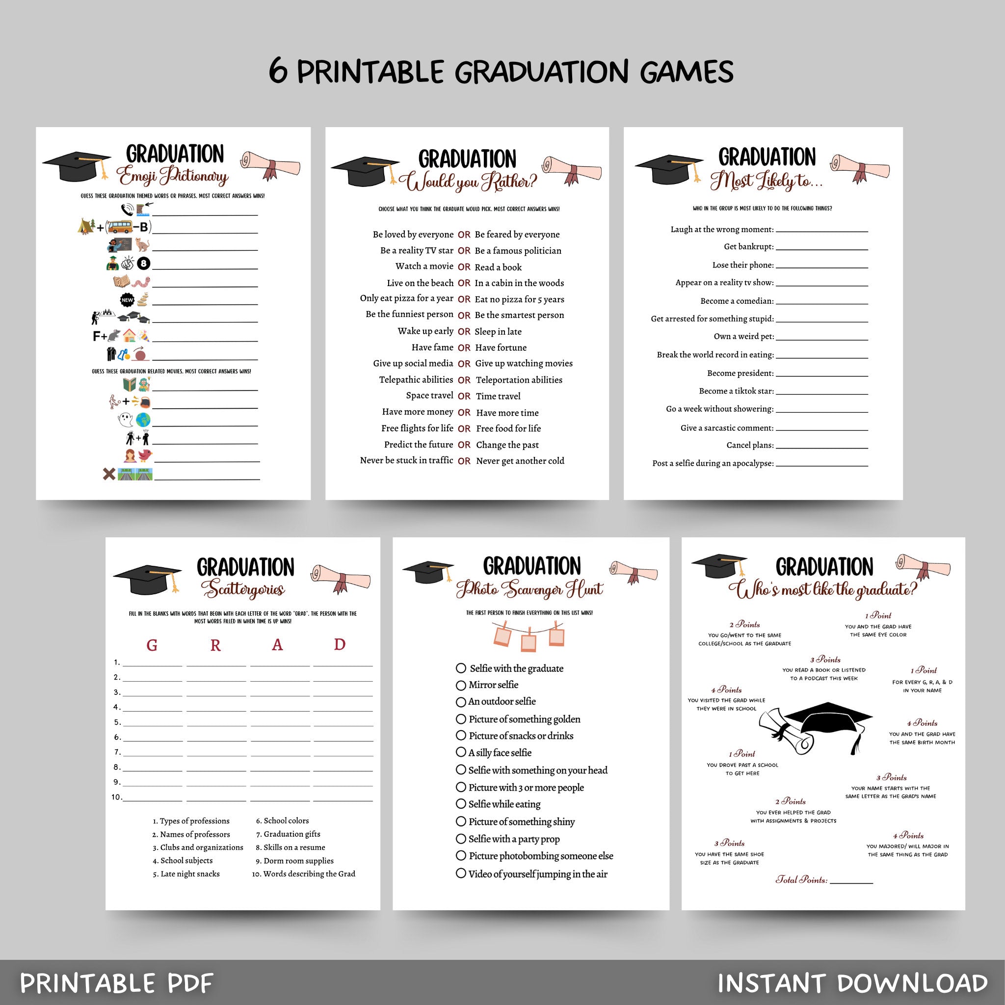 Graduation Party Games Printable, Grad Day Activity Ideas – Scribbled LLC