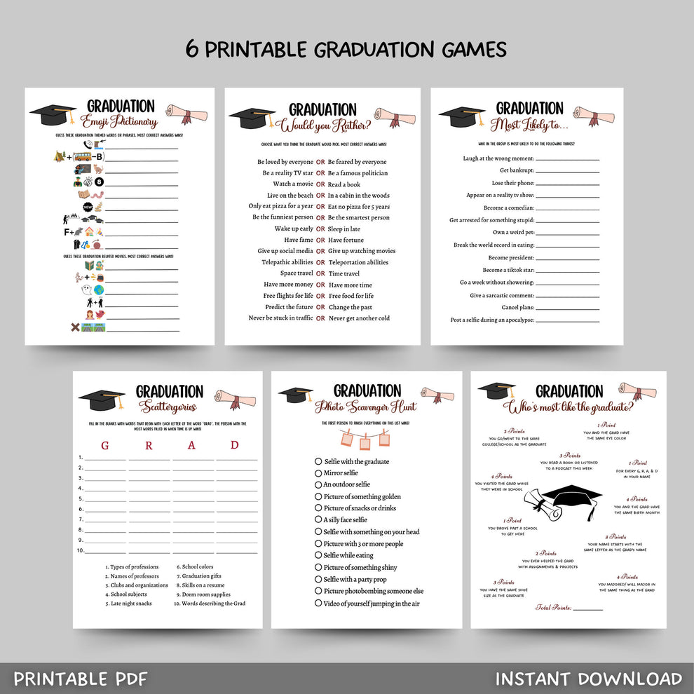Graduation Party Games Printable, Grad Day Activity Ideas – Scribbled LLC